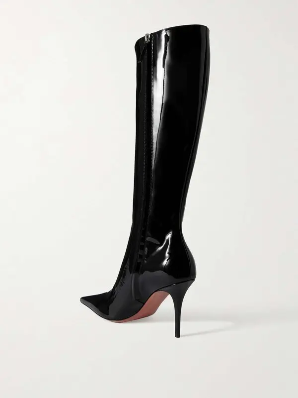 Amina Muaddi Patent Leather Pointed-toe Stiletto Knee-high Boots