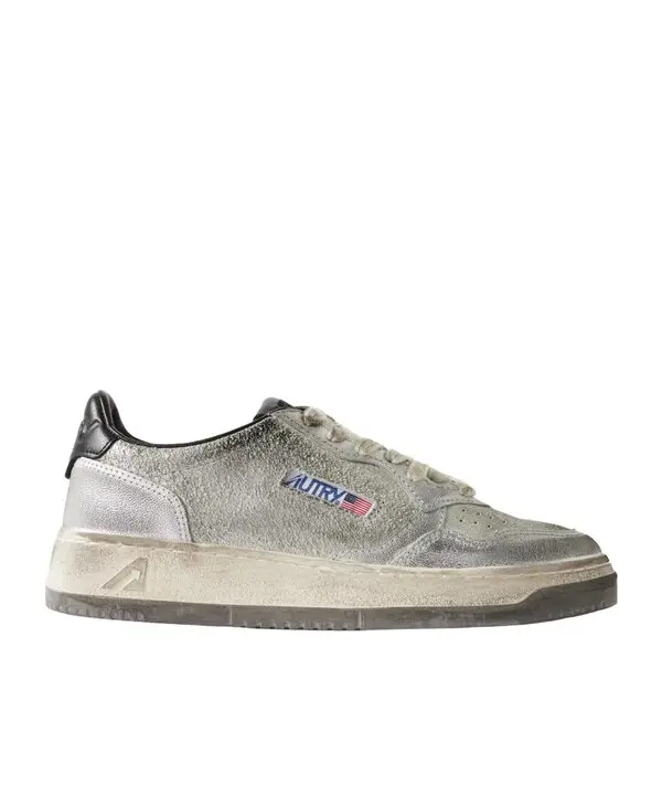 AUTRY Distressed Metallic Leather And Suede Sneakers