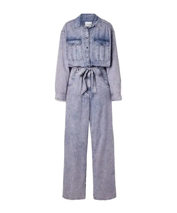 Isabel Marant Étoile Paige Acid-wash Lyocell-chambray Jumpsuit - Gray