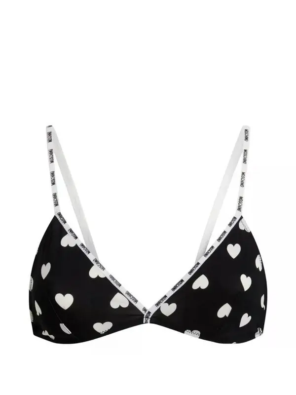 Moschino Heart-print Logo-trim Bra - Black
