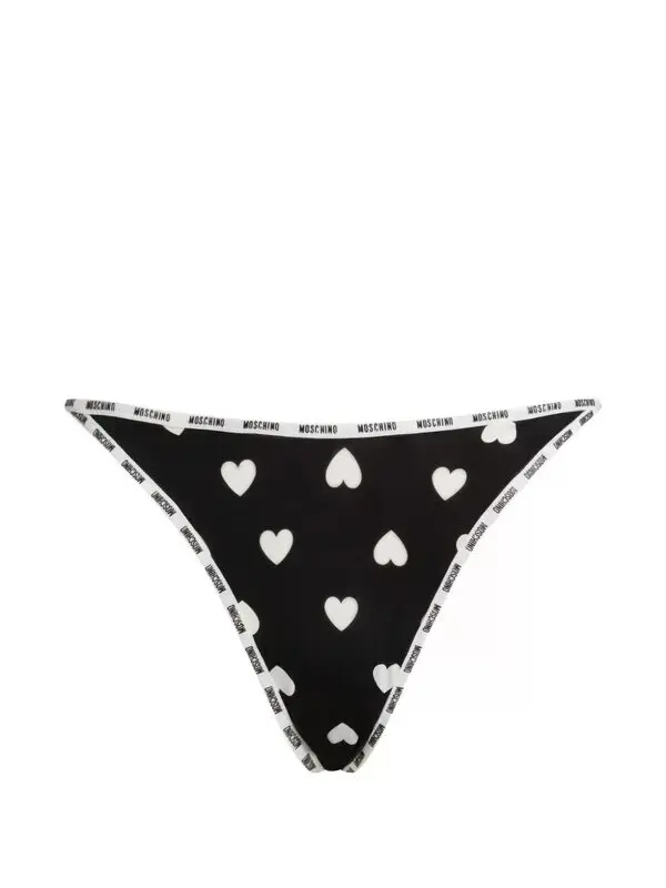 Moschino Heart-print Logo-trim Thong - Black