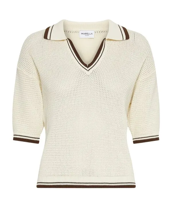Marella V-neck Striped Knit Top - White