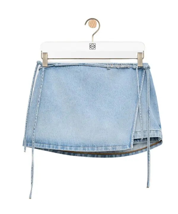 Loewe Denim Wrap Skirt With Coral-effect Lettering - Washed Blue