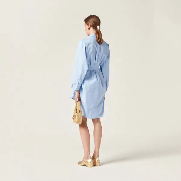 Miu Miu Long-sleeved Poplin Shirt Dress With Logo Embellishment