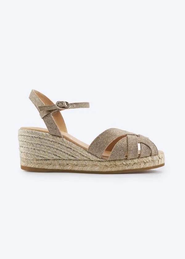 VISCATA Laia Glitter Linen Espadrille Wedge Sandals - Silver
