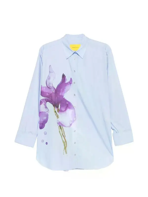 MARQUES' ALMEIDA Floral Print Raw Hem Shirt - Blue