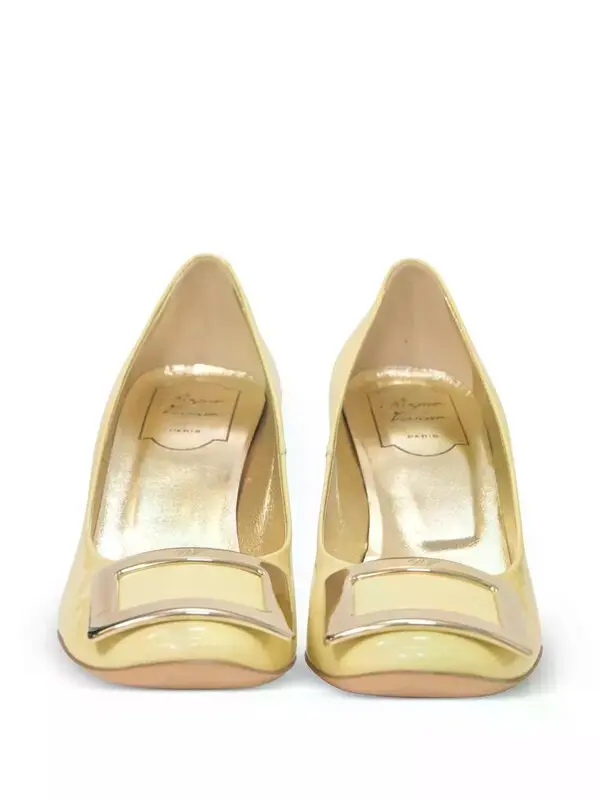 ROGER VIVIER Patent Leather Square Toe Pumps With Gold-tone Buckle