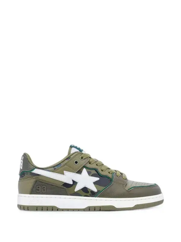 A BATHING APE Sk8 Sta Camouflage Print Leather Sneakers - Green