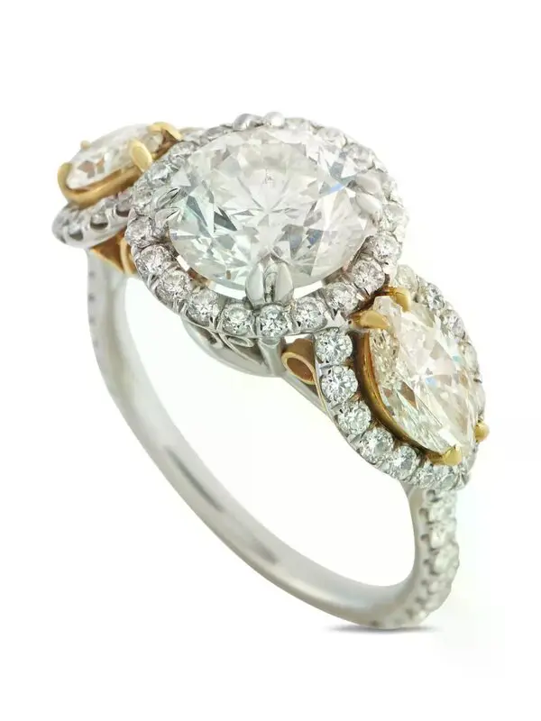 LB EXCLUSIVE 2.20 Carat Round-cut Diamond Ring With 1.32 Carat Marquise-cut Diamonds In 18k White Gold