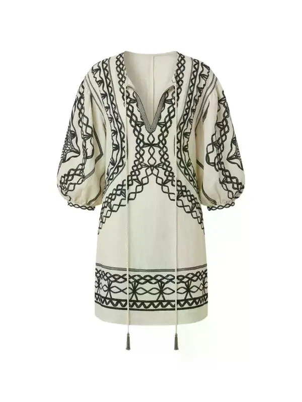 SCARLETT POPPIES Embroidered Mini Dress - Neutrals