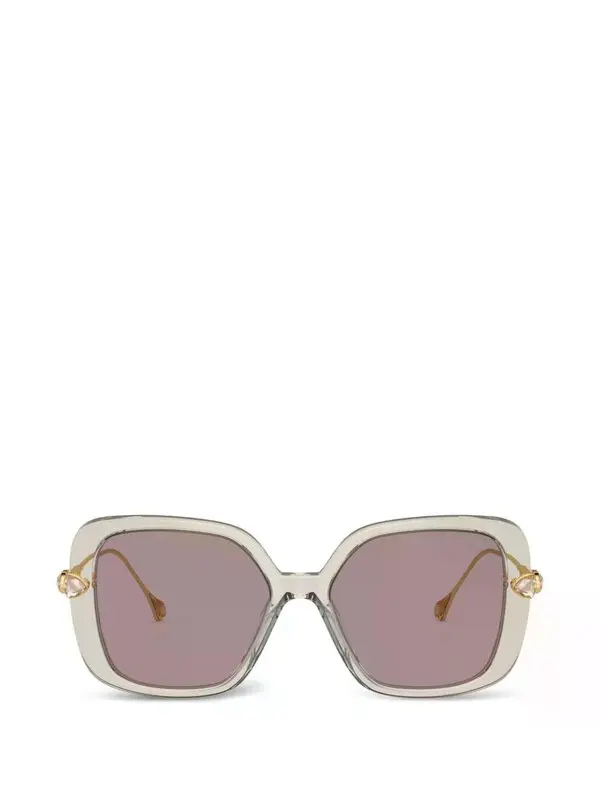 SWAROVSKI Crystal Embellished Square Frame Sunglasses - Neutrals