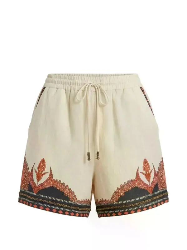 SCARLETT POPPIES Embroidered Drawstring Shorts - Neutrals