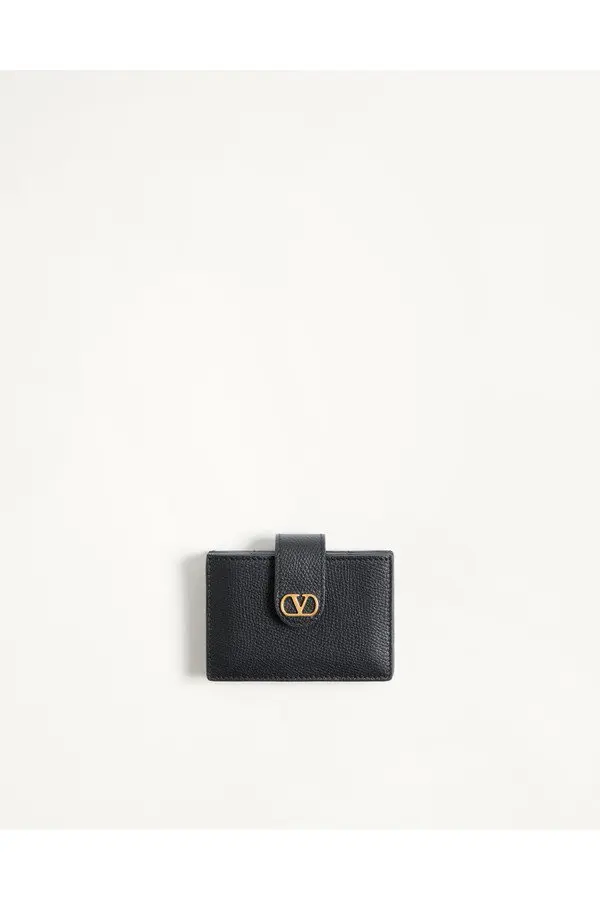 Valentino Garavani Vlogo Signature Cardholder In Grainy Calfskin - Black