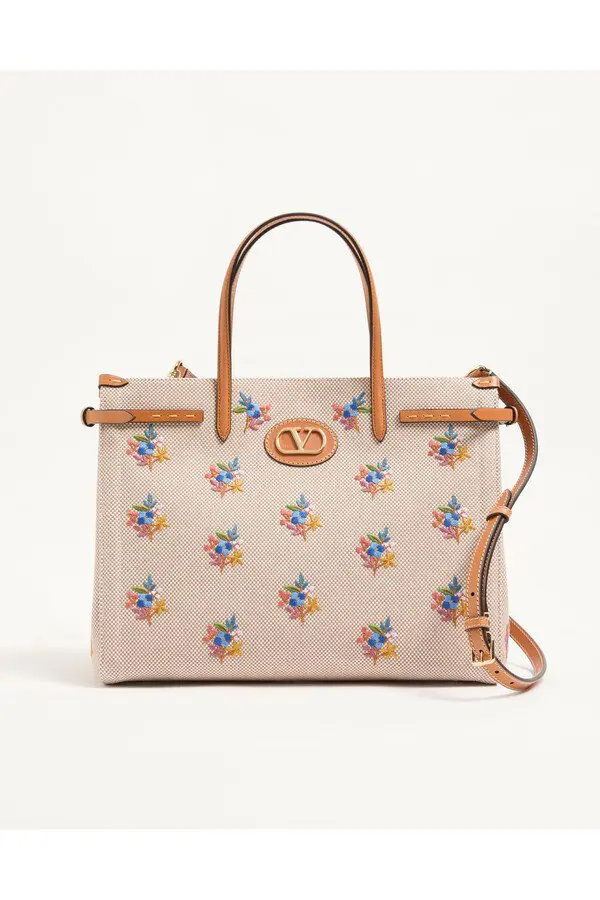 Valentino Garavani Antibes Medium Shopping Bag In Embroidered Canvas - Multicolor
