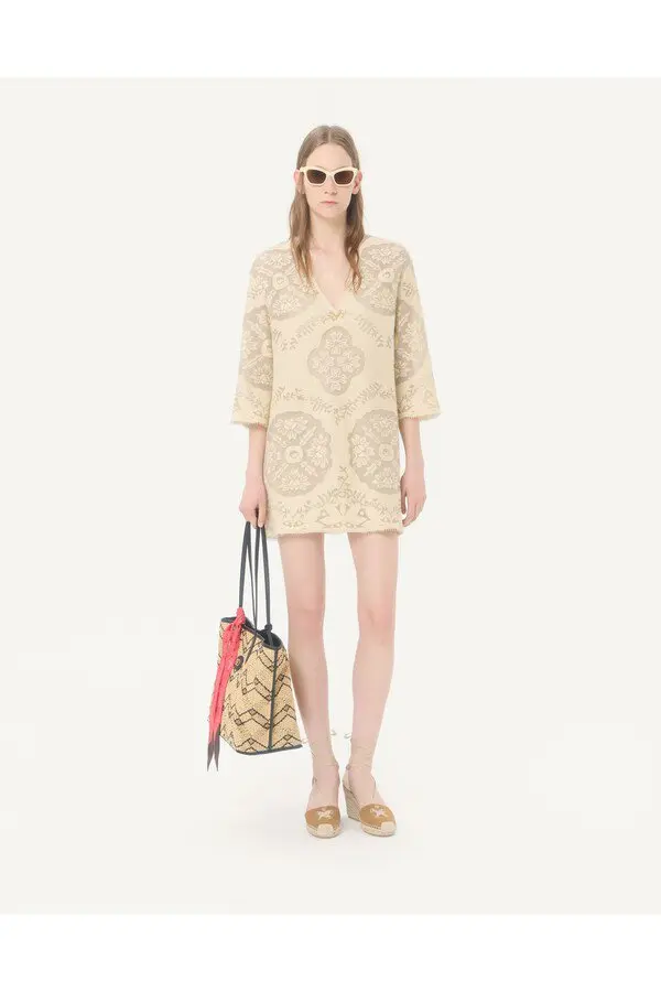 Valentino Garavani Short Dress In Floral Stamp Blanket - Silver