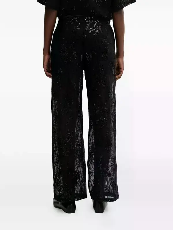 ISABELLE BLANCHE Sequin Embellished Floral Embroidered Trousers
