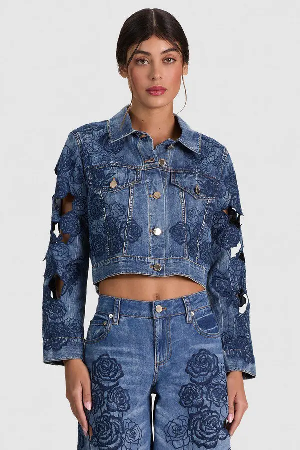 Alice + Olivia Chloe Laser-cut Denim Jacket - Blue