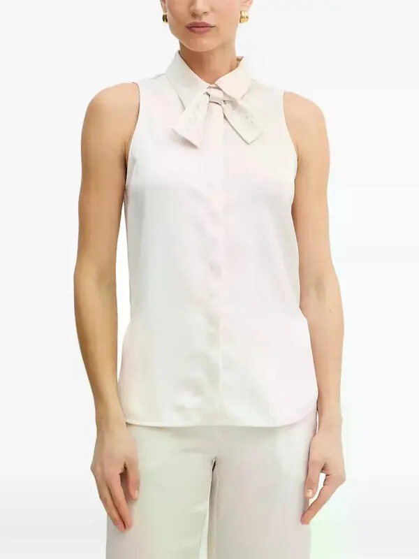 SIMONA CORSELLINI Embellished Pussy-bow Sleeveless Blouse - Neutrals