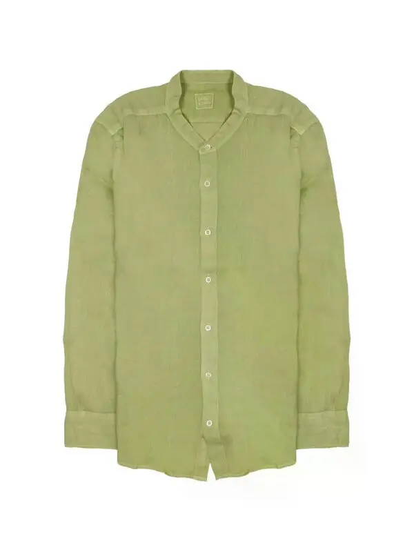 120% Lino Band-collar Long-sleeve Shirt