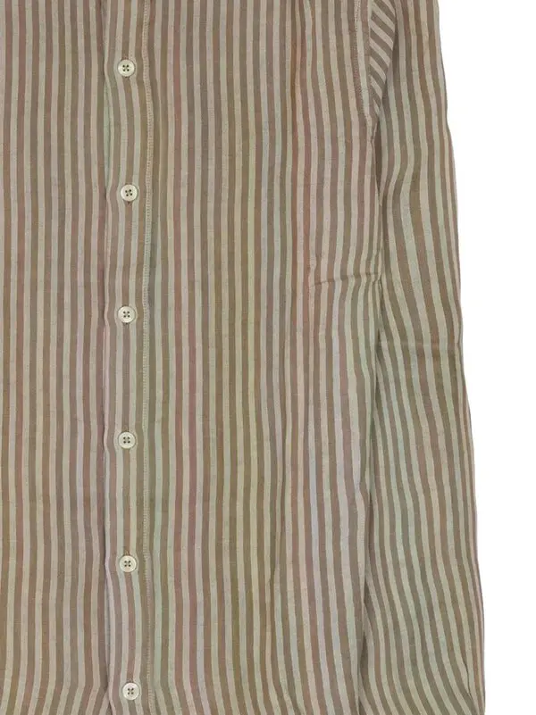 120% Lino Vertical-stripe Linen Shirt - Brown