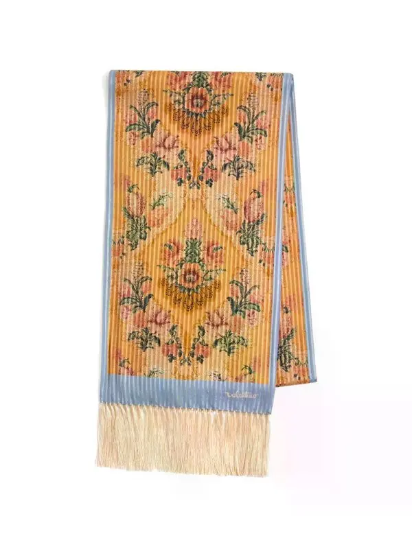 Valentino Garavani Après L'hiver Scarf In Printed Silk And Lurex With Fringes - Yellow