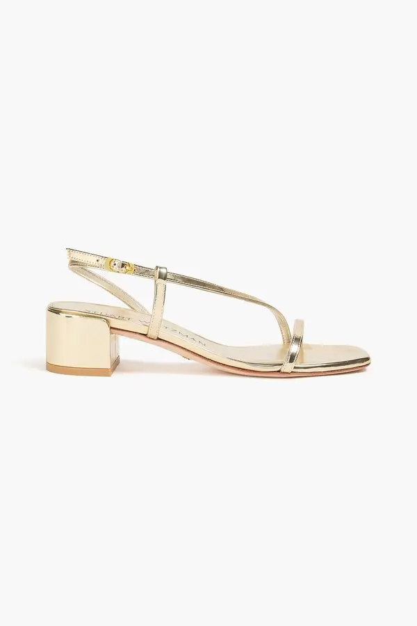 STUART WEITZMAN Metallic Leather Square Toe Sandals