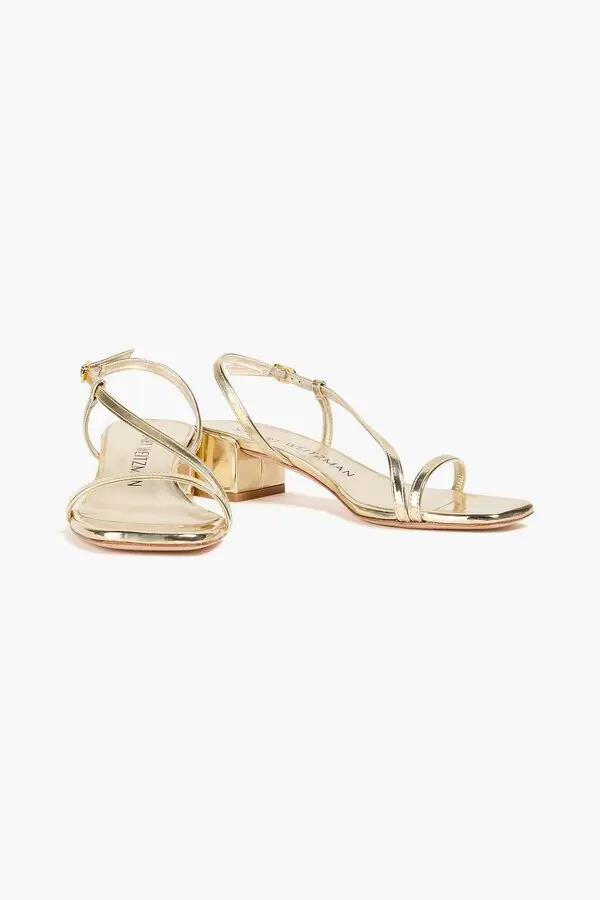 STUART WEITZMAN Metallic Leather Square Toe Sandals