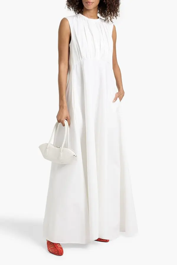 JIL SANDER Gathered Cotton Poplin Maxi Dress