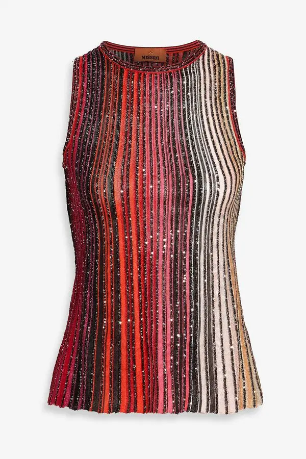 Missoni Striped Sequin Embellished Ribbed Knit Tank