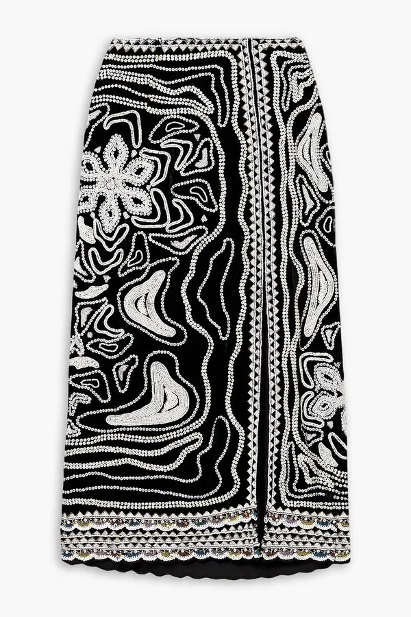 Ulla Johnson Adara Embellished Velvet Midi Skirt - Black