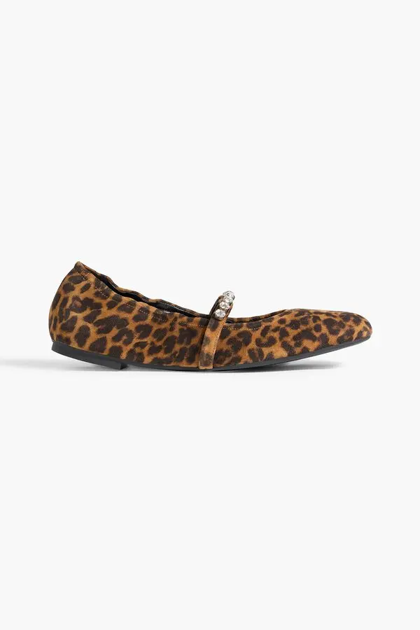 STUART WEITZMAN Embellished Leopard Print Suede Mary Jane Flats