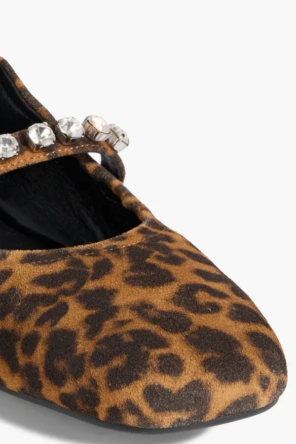 STUART WEITZMAN Embellished Leopard Print Suede Mary Jane Flats