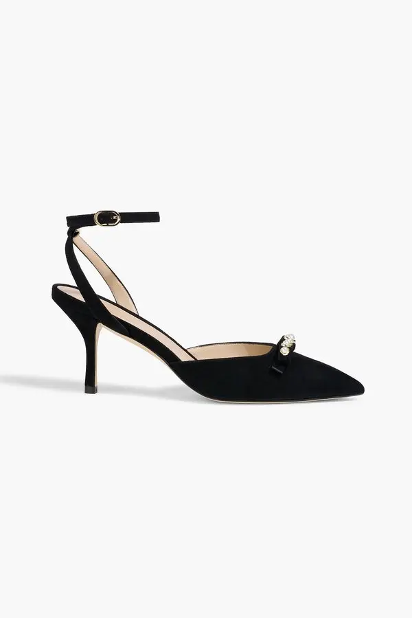 STUART WEITZMAN Luella 75 Faux Pearl Embellished Suede Pumps