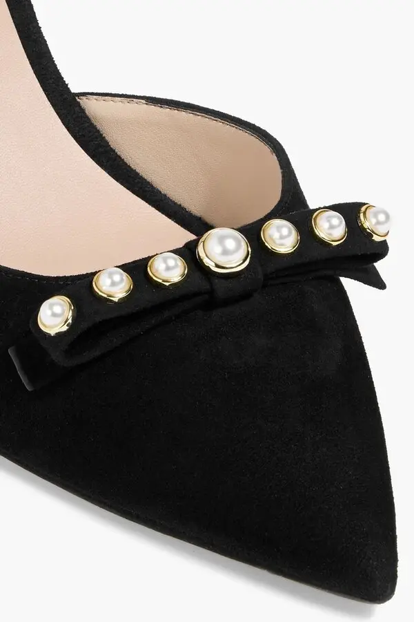 STUART WEITZMAN Luella 75 Faux Pearl Embellished Suede Pumps