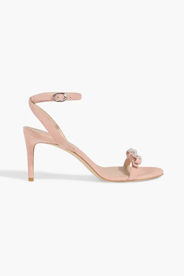 STUART WEITZMAN Luella 75 Faux Pearl Embellished Suede Sandals
