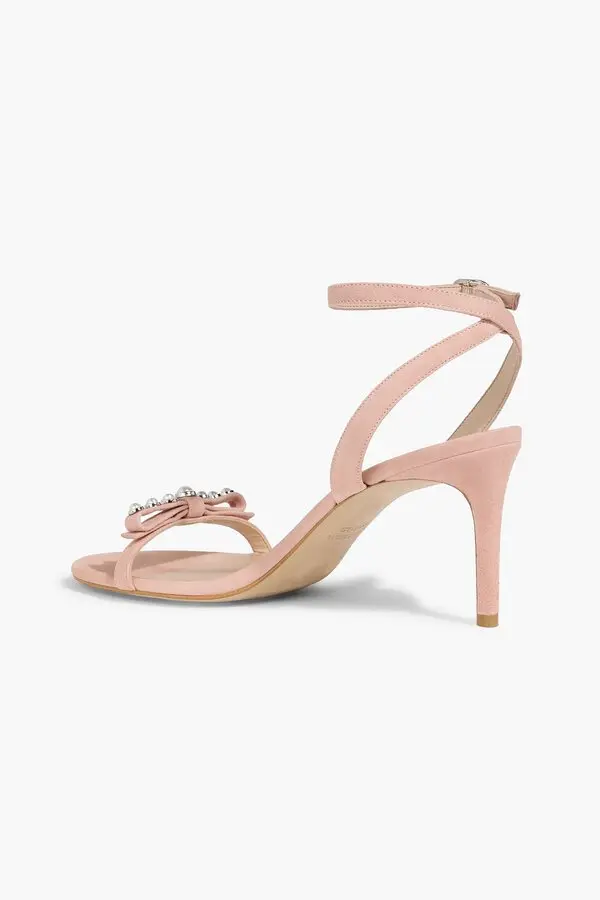STUART WEITZMAN Luella 75 Faux Pearl Embellished Suede Sandals