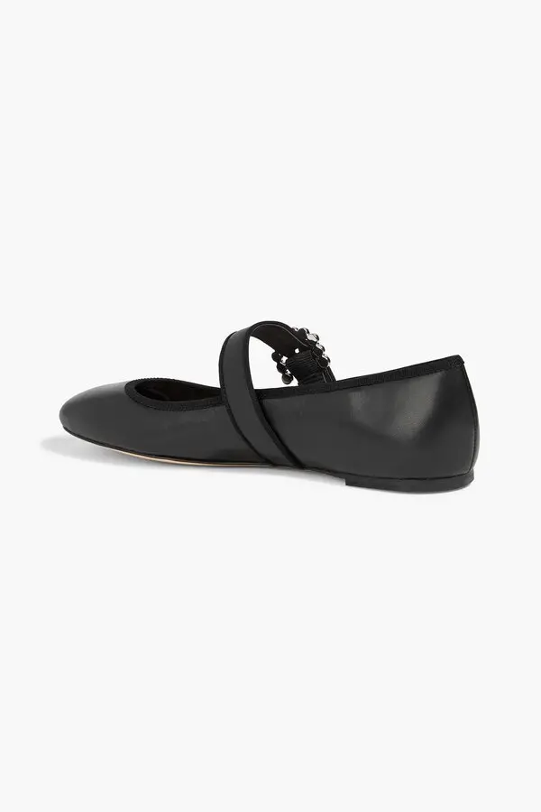 STUART WEITZMAN Piper Faux Pearl Embellished Leather Mary Jane Flats - Black
