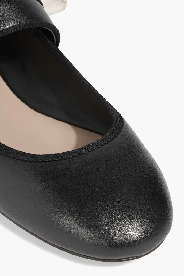 STUART WEITZMAN Piper Faux Pearl Embellished Leather Mary Jane Flats - Black