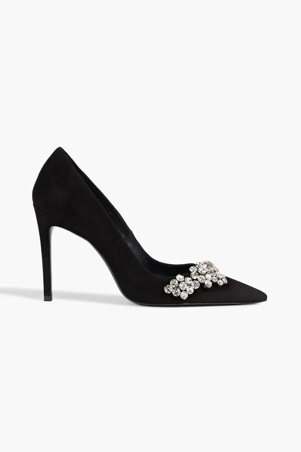 STUART WEITZMAN Fleur Embellished Suede Pumps
