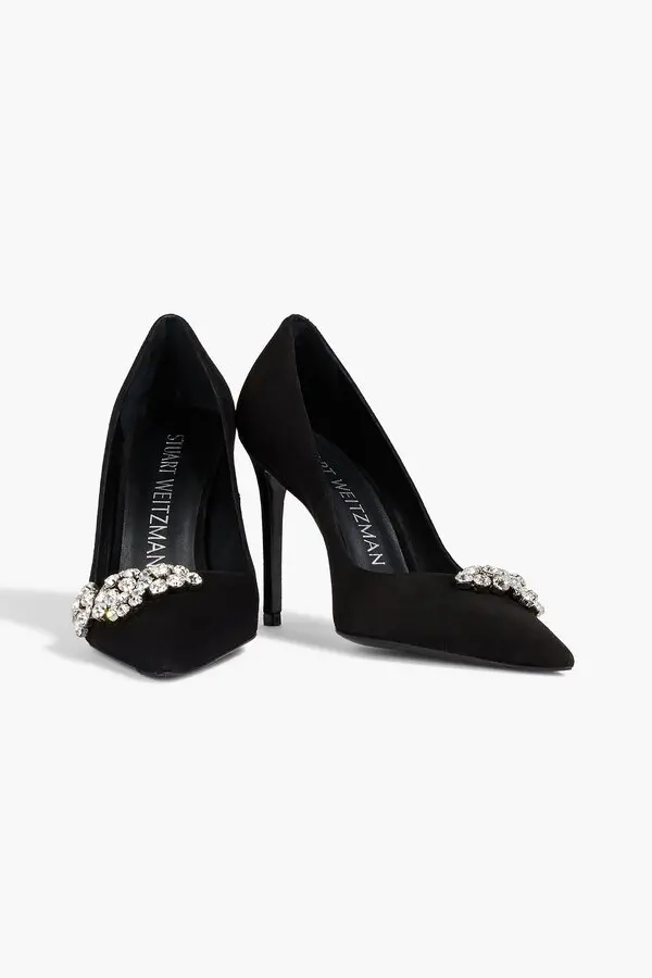 STUART WEITZMAN Fleur Embellished Suede Pumps