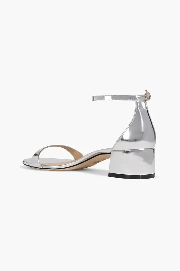 STUART WEITZMAN Mirrored Leather Block Heel Sandals - Silver