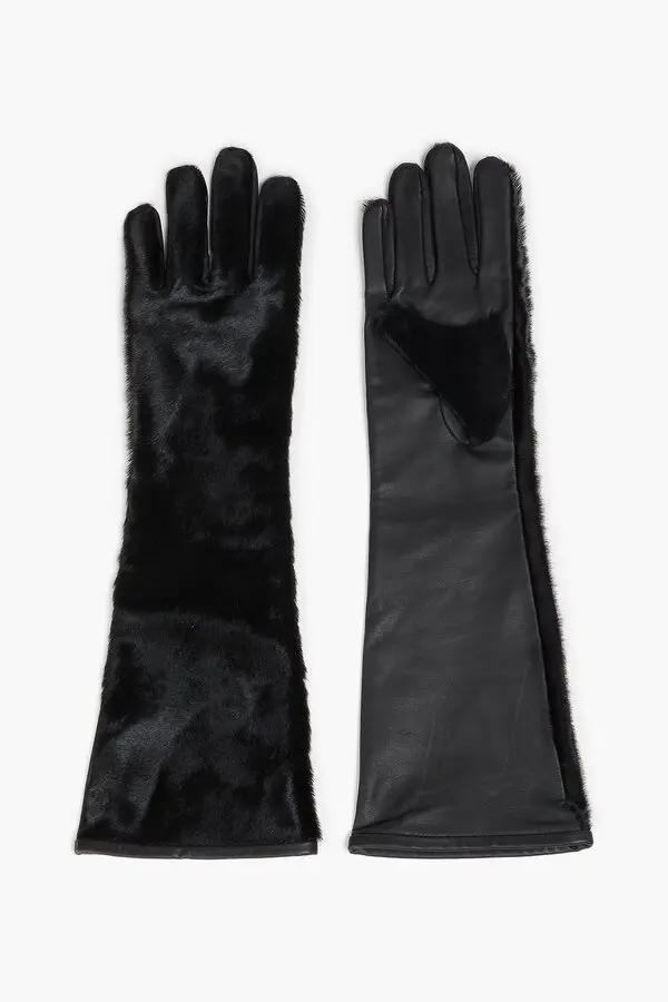 Loulou De Saison Edna Calf Hair And Leather Gloves - Black