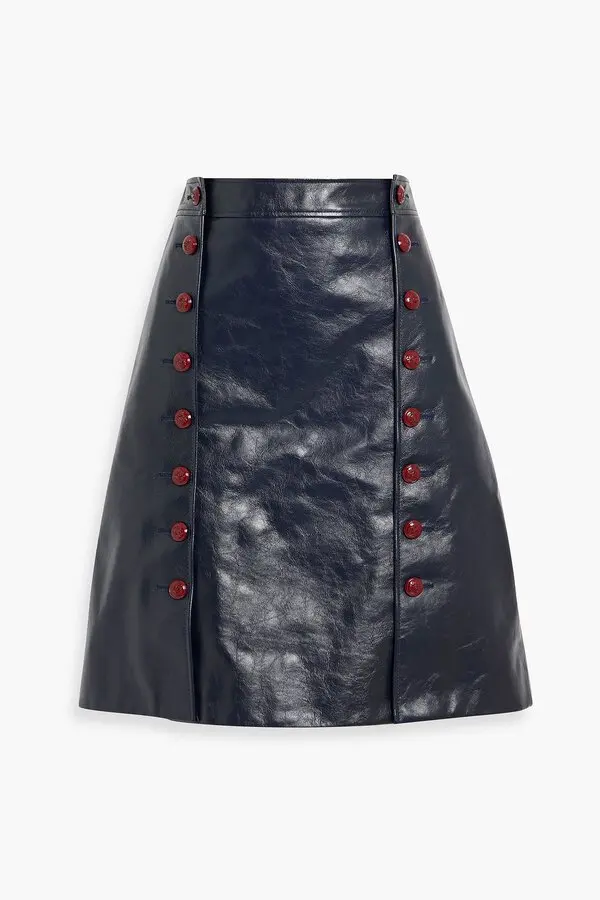 Bally Button-detailed Leather Skirt