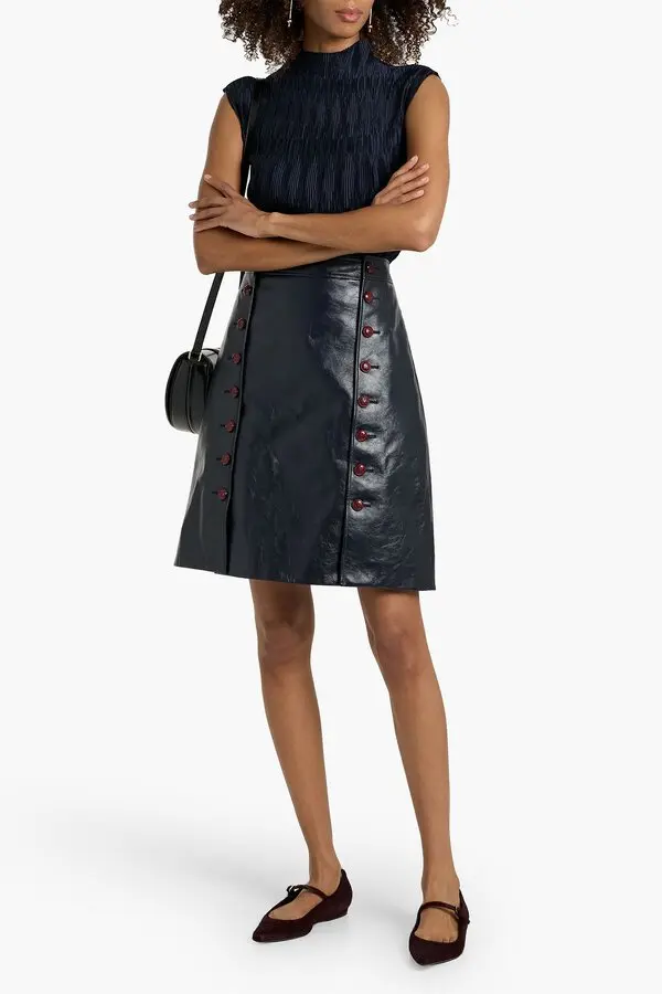 Bally Button-detailed Leather Skirt