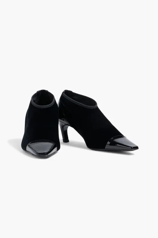 TOTEME Velvet Ankle Boots With Patent Leather Trim