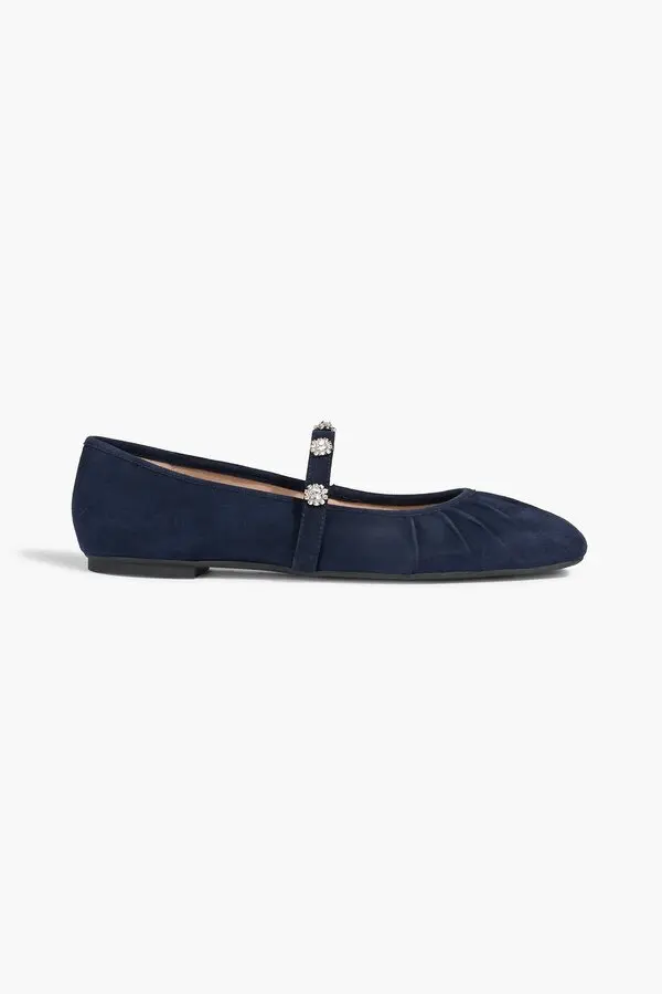 STUART WEITZMAN Justina Embellished Suede Mary Jane Flats