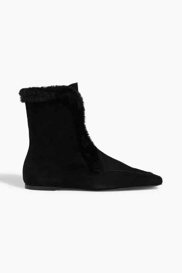 TOTEME Shearling Trimmed Suede Ankle Boots