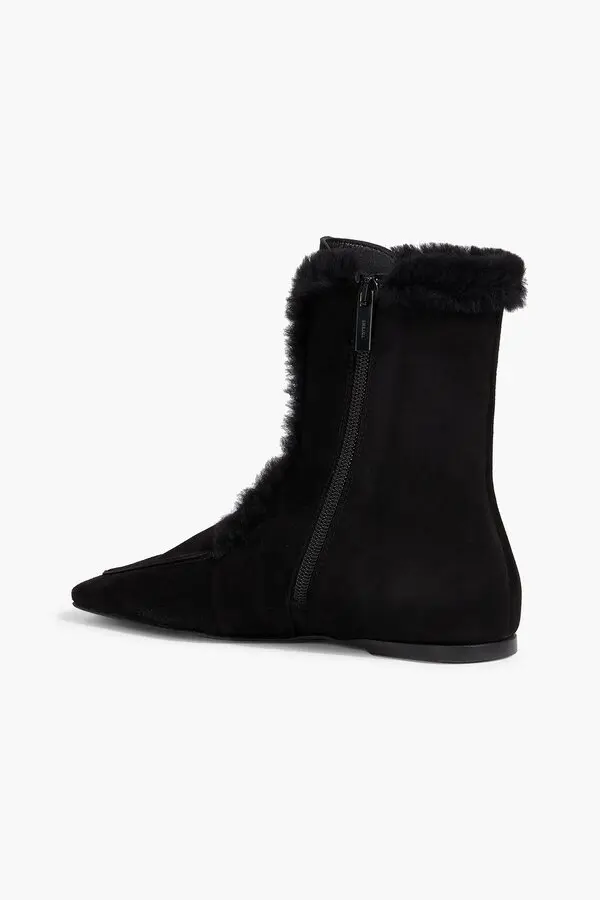 TOTEME Shearling Trimmed Suede Ankle Boots