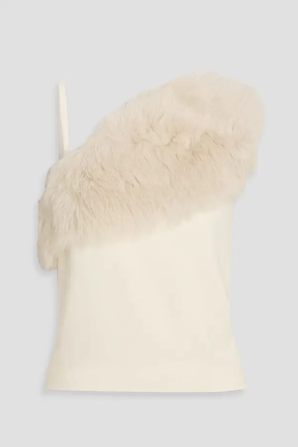 TOTEME Shearling Trimmed Satin Crepe Top - Ivory