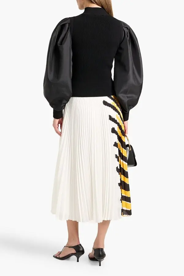 Simkhai Jackie Paneled Ribbed Knit Turtleneck Top With Puff Sleeves